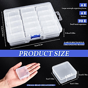 Sliner 96 Pcs Bead Organizer Box Bead Storage Containers Craft Organizers and Storage Plastic Storage Cases with Hinged Lid and Rectangle Clear Case and Stickers for Beads Jewelry Craft Supplies