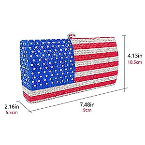 National Flag Crystal Clutch Purses Evening Bags Handbags for Women Formal Party USA American Flag Rhinestones Crossbody Bags Blue Red