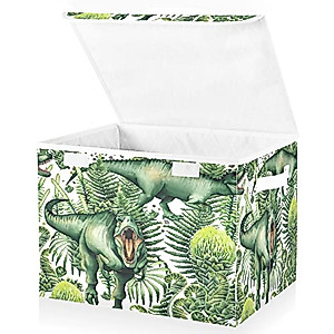 Kigai Wild Dinosaur Storage Basket with Lid Collapsible Storage Bin Fabric Box Closet Organizer for Home Bedroom Office 1 Pack