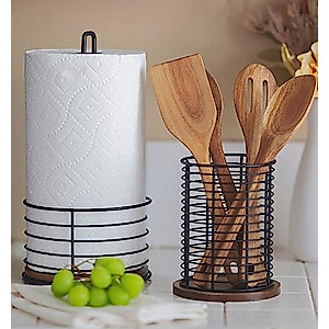 Emerson Ergonomics Wood and Metal Kitchen Utensil Holder Desk Organizer Multi-Purpose Counter Organizer