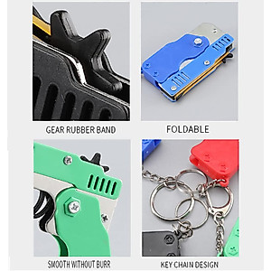 QKUDNGHY Kids Toys Cool Keychain Rubber Band Mini Metal Folding Rubber Launcher Toy with 60 Elastic Rubber Bands for Game Outdoor Activities (Blue)