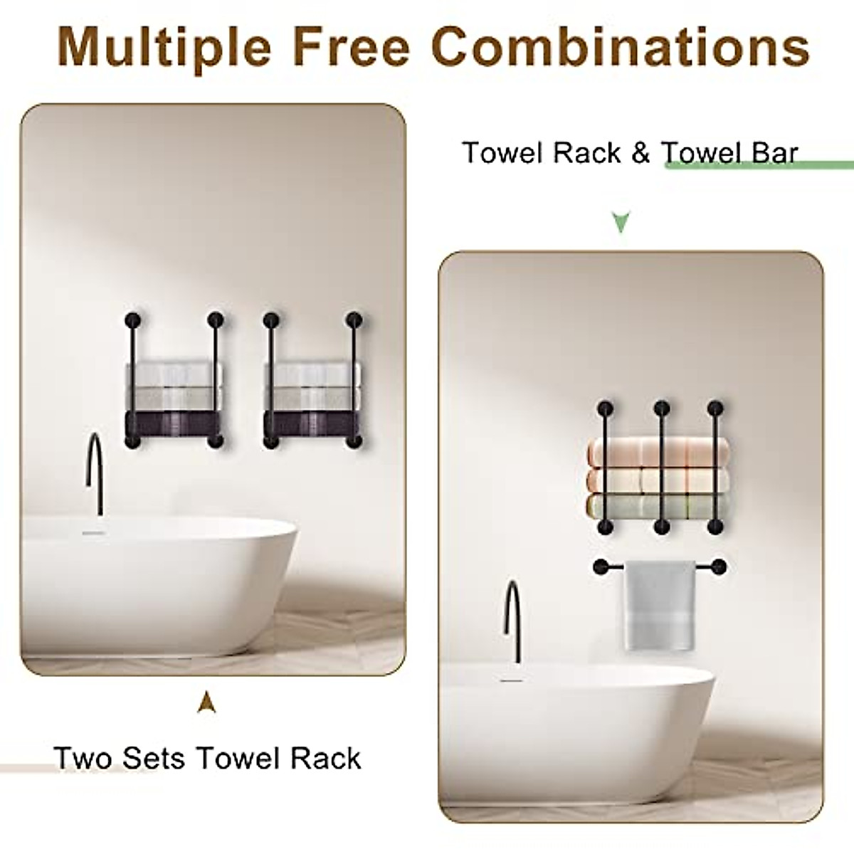 FUMAX 2 Set Towel Rack, Wall Mounted Metal Towel Shelf, Bathroom Storage Organizer for Towels, Washcloths, Bathrobe, Hand Towel (Round)