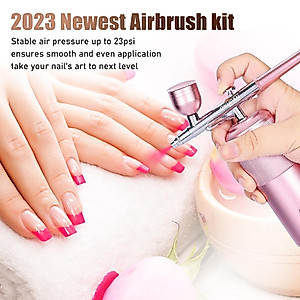 OKUPAN Nail Airbrush Machine - Cordless Airbrush Kit with Compressor - Portable Airbrush for Nails, Cake Cookies Decorating, Makeup, Barber, Model Painting (Pink)