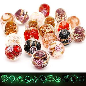 Artsy Crafts 20 Pcs Assorted Glow in The Dark Firefly Beads 12mm European Lampwork Luminous Glass Beads for Jewelry Making Charm Bracelet Necklace Earrings Crafts (Red Series 20pcs)