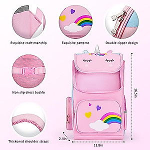 BUTI4WLD Unicorn Backpacks for Girls - 16inch Cute Lightweight Preschool Backpacks for Girls Pink Bookbags Elementary Kindergarten Children's School Bookbags