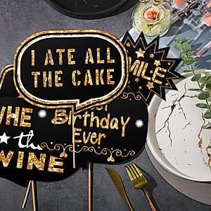 Outus 24 Pieces Photo Props Birthday Photo Booth Props with Stick for Birthday Weddings Graduation Prom New Year Party Supplies Funny Photo Booth Pose Signs Selfie for Men Women(White, Gold)