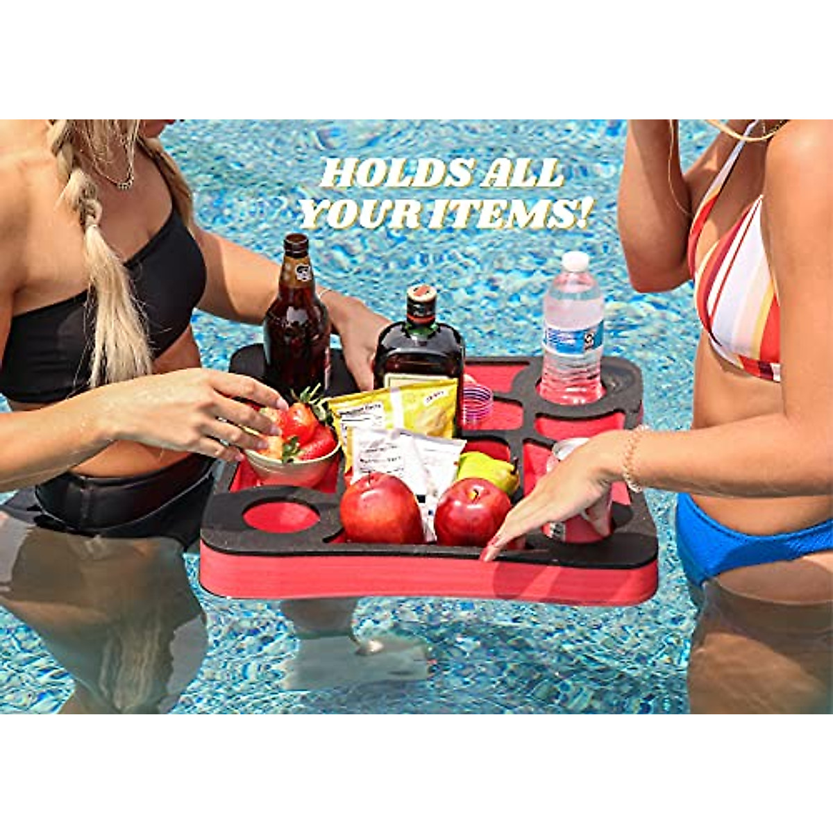 Polar Whale Floating Drink Holder Red and Black Refreshment Table Tray for Pool or Beach Party Float Lounge Durable Black Foam 17.5 Inches Large 10 Compartment UV Resistant
