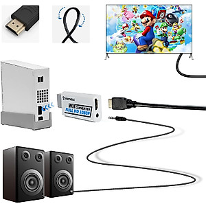 PORTHOLIC Wii to HDMI Converter 1080P with 5FT/1.5M High Speed HDMI Cable Wii2 HDMI Adapter Output Video&Audio with 3.5mm Jack Audio, Support All Wii Display 720P, NTSC, Compatible with HD Device