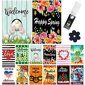 Yileqi Holiday and Seasonal Garden Flags Set 12 Pack Double Sided Yard Flags with Zipper Storage Bag, Easter Spring Garden Flag Festive Small Size Flag for Outdoor Decoration 12x18 Inch