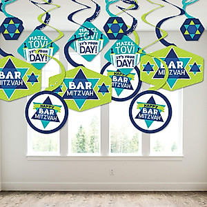 Big Dot of Happiness Blue Bar Mitzvah - Boy Party Hanging Decor - Party Decoration Swirls - Set of 40