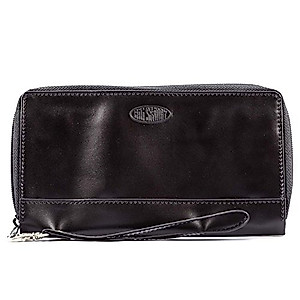 Big Skinny Women's Panther Leather Clutch Slim Wallet, Holds Up to 40 Cards, Black