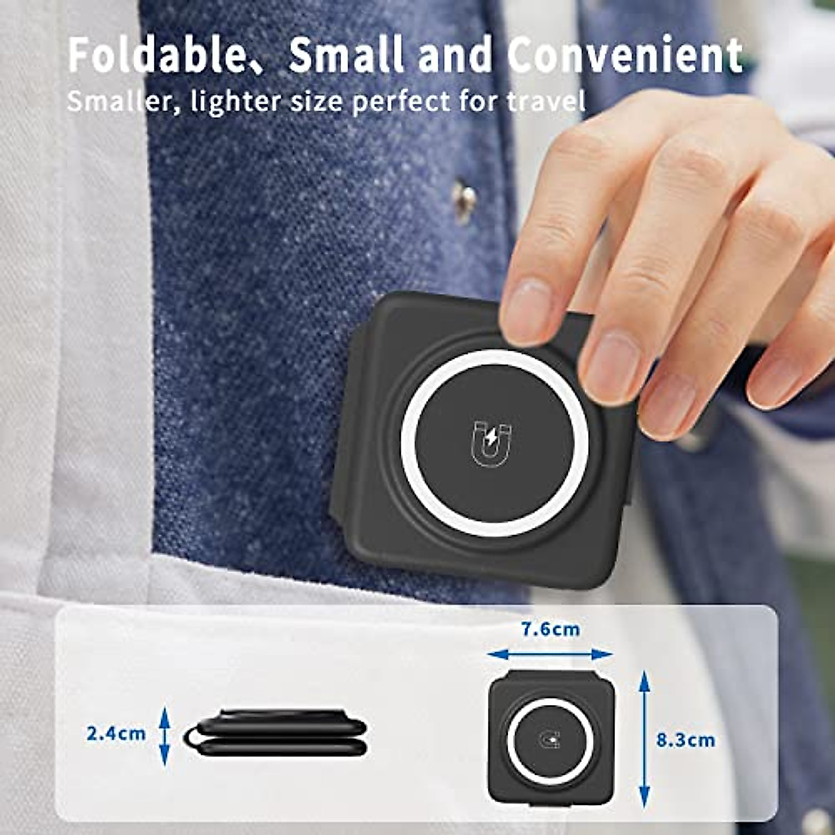 PEAPOLET Wireless Charger 3 in 1,Wireless Foldable Charging Station,Magnetic Fast Wireless Charging Pad Compatible with iPhone 15/14/13/12 Pro Max,Apple Watch,AirPods,Adapters not Included (Black)