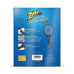 ZAP iT! Electric Fly Swatter Racket & Mosquito Zapper - High Duty 4,000 Volt Electric Bug Zapper Racket - Fly Killer USB Rechargeable Fly Zapper Indoor Safe