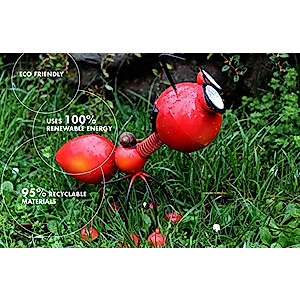 Smarty Gadgets - Metal Garden Art Decoration, Steel Red Ant Figurine with Solar Powered LED Lights for Yard, Patio, Lawn and Garden Decor and Ornament, Outdoor and Indoor Statue, 11" X 10"