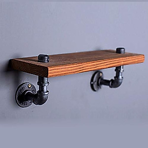 Floating Shelves Floating Shelf Solid Wood Wrought Iron Shelf Bathroom Toiletries Shelf Industrial Wind Retro Partition Creative Bookshelf Wall Pipe Rack (Color : Brown, Size : 4015cm)