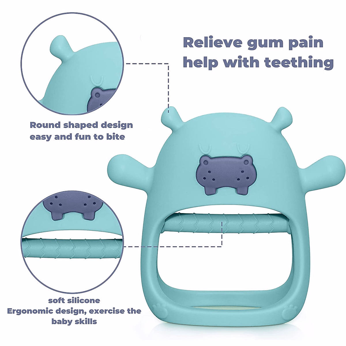 Towwi Teething Toys for Babies 0-6 Months Never Drop Hippo Teething Toys for Babies 6-12 Months Infants, Baby Chew Toys for Sucking Needs, Hand Pacifiers Baby Toys 6 to 12 Months