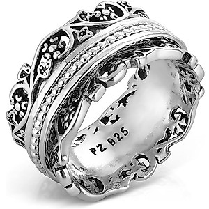 Paz Creations 925 Sterling Silver Spinner Ring/Fidget Ring/Anxiety Ring - 925 Sterling Silver Rings for Women, Stylish Boho Ring (Sterling Silver, Size 9)