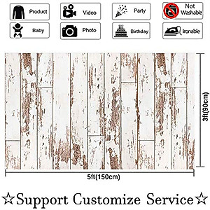 Allenjoy 5x3FT White Wood Rustic Wooden Floor Backdrop for Newborn Photography Vinyl Photographic Background Baby Shower Kids Birthday Cake Smash Photoshoot Photographer Props
