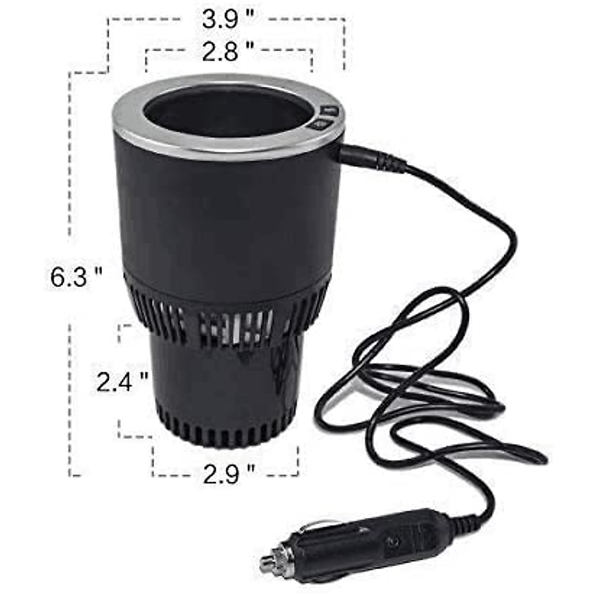 BFYCHYC Premium 2-in-1 Car Cup Warmer Cooler Smart Car Cup Mug Holder | Perfect Car Tumbler Holder for Commuter / Road Tripper Present (Black and Silver), HEB-01