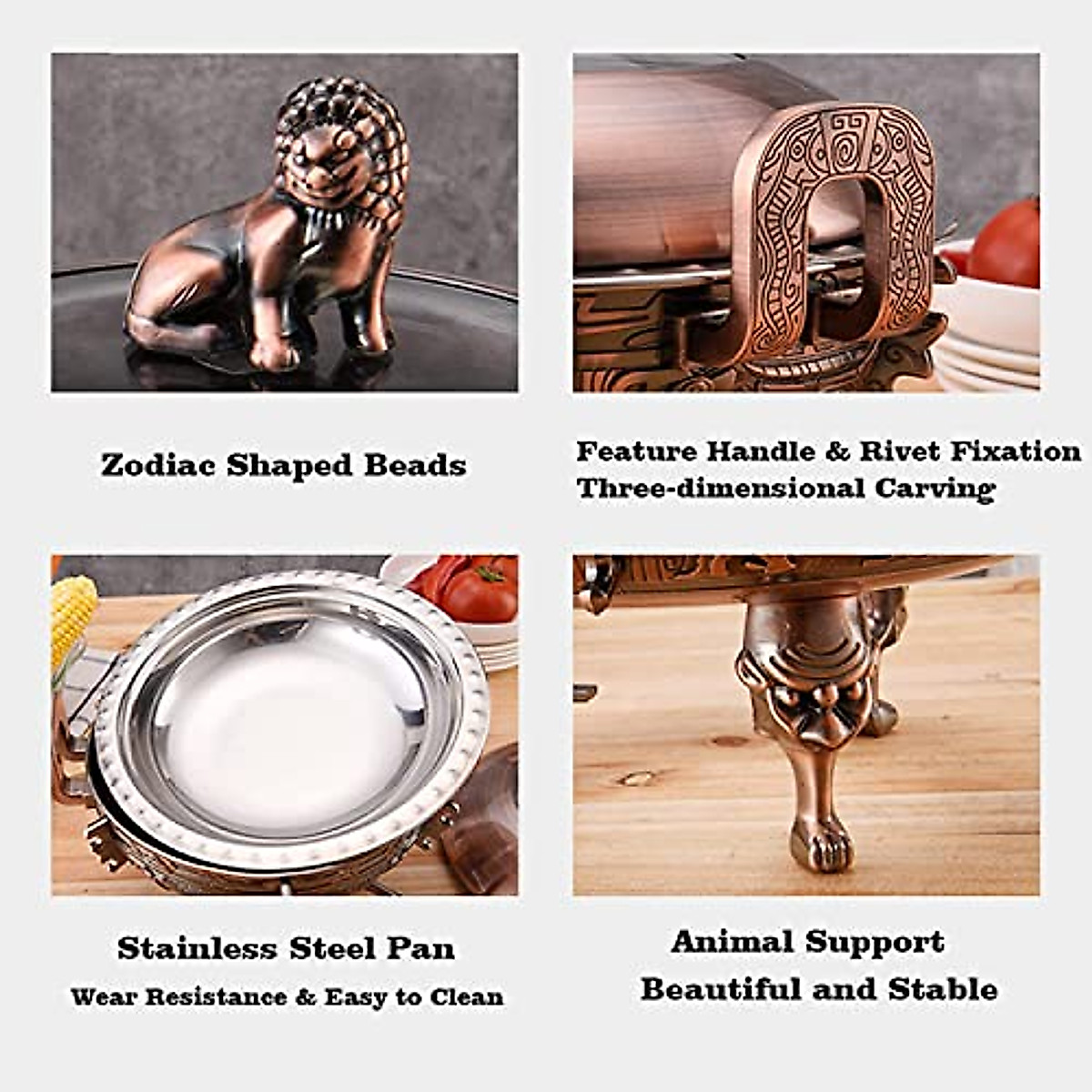 Retro Hot Pot Shabu Shabu Pot 1.3L Small Hotpot with Alcohol Stove - Single Person Soup Boiler Food Warmer Chafing Dish Set, Fuel not Included (Color : Red Copper)