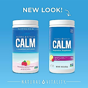 Natural Vitality Calm, Magnesium Citrate Supplement, Anti-Stress Drink Mix Powder - Gluten Free, Vegan, & Non-GMO, Raspberry Lemon, 16 oz