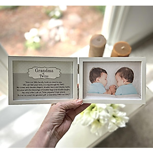 The Grandparent Gift Co. Grandma of Twins Poem White Double Hinged 4 x 6 Photo Frame with Ribbon
