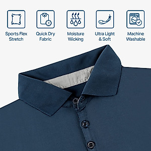 Mio Marino Golf Polo Shirts for Men - Dry Fit - Ultra-Thin Breathable Fabric - Navy - Large