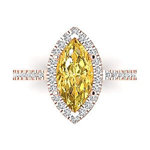 Clara Pucci 2.38 ct Marquise Cut Solitaire Halo Yellow Simulated Diamond Engagement Promise Anniversary Bridal Ring 18K Rose Gold 3.5