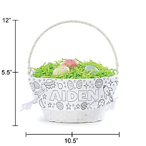 Space Theme DIY Personalized Easter Egg Basket with Handle and Custom Name | Color It Yourself Easter Basket Liners | White Basket | Woven Easter Baskets for Kids | Customized Easter Basket