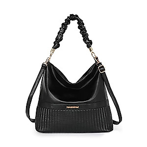 Montana West Vegan Leather Tote Handbag for Women Concealed Carry Purse Hobo Ruched Shoulder Bag Crossbody Bag MWC-G072BK