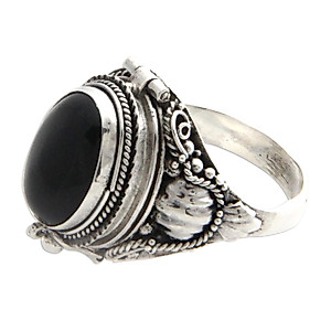 NOVICA Artisan Handmade Onyx Cocktail Ring Sterling Silver with Top Compartment Black Locket Indonesia Birthstone [crownbezel 0.5 in L x 0.8 in W x 0.4 in H Band Width 3 mm W] ' Goth Secrets'