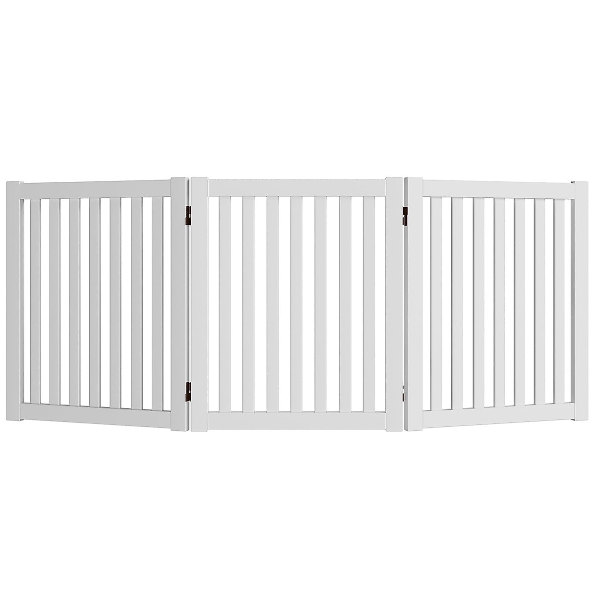 WELLAND Wooden Freestanding Pet Gate, 24 Inch 3 Panel Step Over Fence, Expands Up to 60" Wide, Foldable Indoor Dog Gate Puppy Safety Fence, White