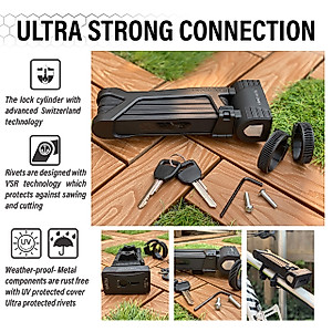 Flex Connex Compact Bike Lock Black | 35" Extreme Bike Lock - Heavy Duty Bicycle Security Chain Lock Steel Bars| Carrying Case Included (Black Ninja)