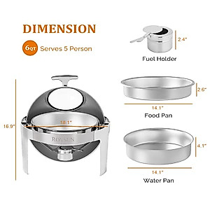ROVSUN Roll Top Chafing Dish Buffet Set,6 Quart Round Stainless Steel Chafer for Catering,Buffet Servers and Warmers Set with Glass Window for Wedding, Parties, Banquet, Events，Graduation