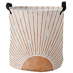 Laundry Baskets Mid Century Terracotta Sun Lines, Collapsible Waterproof Laundry Hamper Dirty Clothes Basket with Handle, Storage Bag for Bathroom/Bedrooom Modern Minimal Art