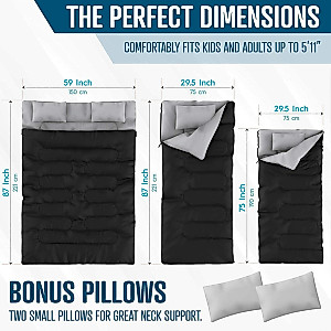 Zone Tech Convertible Queen Size Sleeping Bag with Camping Pillow Outdoor Accessories