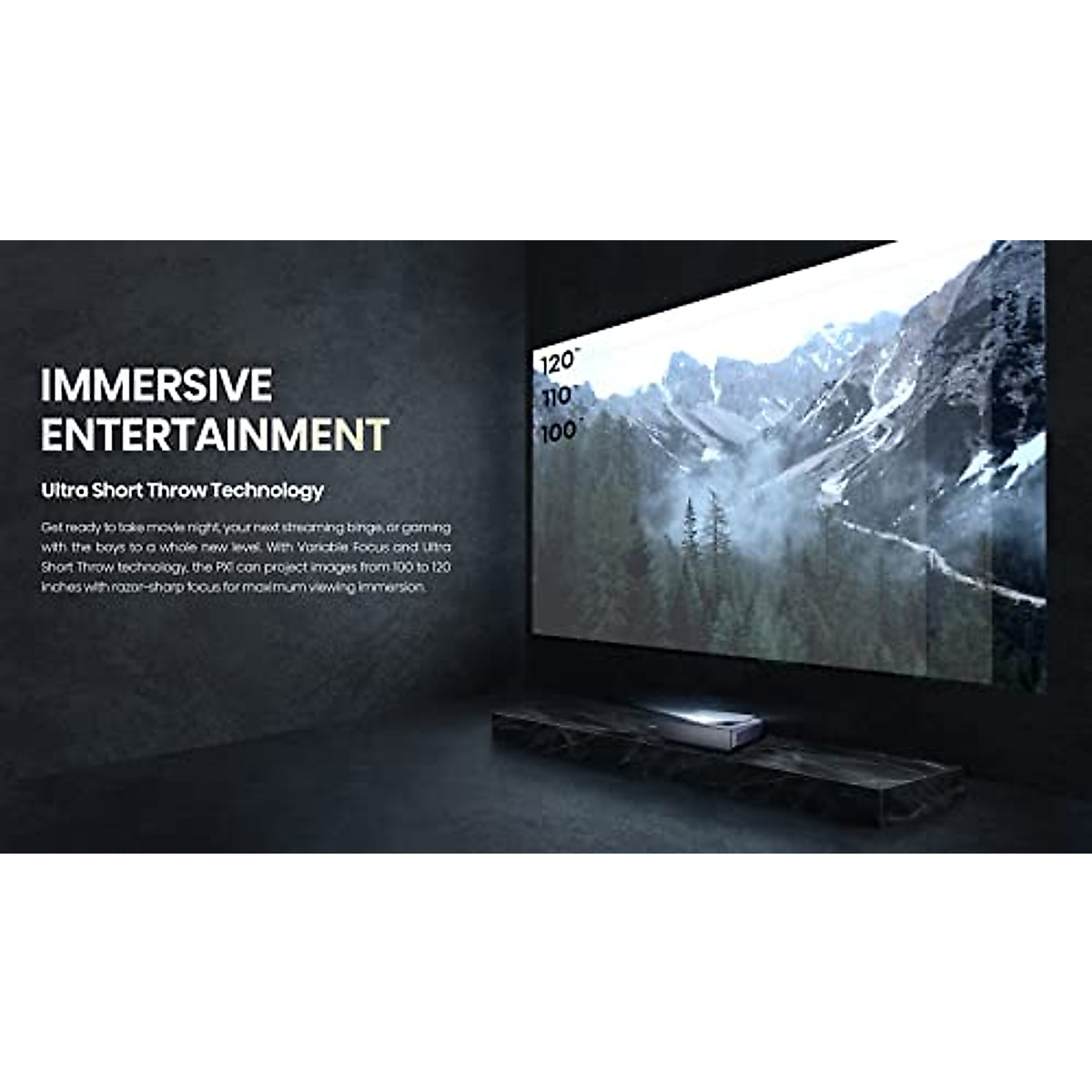 Hisense PX1 4K UHD Triple-Laser UST Ultra Short Throw Projector, 2000 Lumens, Android TV, HDR10, 30W (Stereo) Dolby Atmos, Dolby Vision, Built-in Alexa and Google Assistant