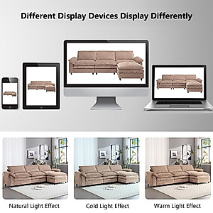 113.5" L Shaped Sectional Sofa, Modern Modular Cloud Couch with Movable Ottoman, 3 Seat Couches for Living Room, Apartment, Camel Chenille