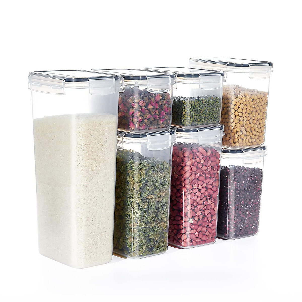 Irfora 7PCS Food Storage Containers kitchen Storage Container BPA Free PP Pantry Organization with Lid Stackable Design for Cereal Snack Noodle Nut Pasta Flour Rice