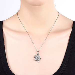 NABTYJC Platinum plated Four Leaf Clover Pendant Necklace, Heart Leaves Paved with Cubic Zirconium Diamond Gift for Women Girls 18"+2" extension chain