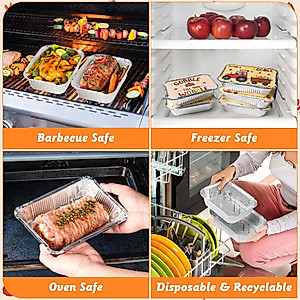 MALLMALL6 40Pcs Thanksgiving Tin Foil Containers with Lids for Goody Party Leftovers & Treat Exchange, Pumpkin Turkey Patterns Cardboard Covers Aluminum Disposable Food Storage Pan 7.4" X 5.4" X 2"