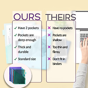 Mr. Pen- Binder Dividers with Pockets and Tabs, 8 Pack, Pocket Dividers for 3 Ring Binder with Tabs, Binder Dividers with Pockets, Dividers with Pockets, Binder Divider, Plastic Dividers with Pockets