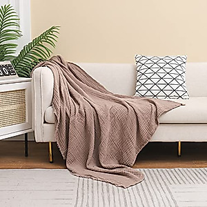 Mary Hatch Coffee Cotton Throw Blanket Lightweight Soft Muslin Blanket for Adults Baby 4 Layers Breathable Gauze Blanket for Couch Bed All Season Use,Dark Khaki 50" Wx60 L