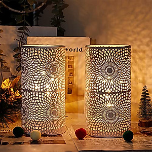 JHY DESIGN Set of 2 White Table Metal lamp Battery Powered Cordless Accent Light with Edison Style Bulb Battery Operated Great for Weddings Parties Patio Events for Indoors Outdoors