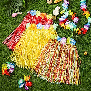 20 Pieces Grass Skirts Hawaiian Hula Skirts with 20 Garland Tropical with 40 Garland Wristbands with 20 Summer Beach Headband Leis Luau Party Favor Summer Beach Vacation Costume Set for Women Kids