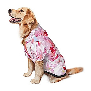 Large Dog Hoodie Pink-White-Peony-Flower Pet Clothes Sweater with Hat Soft Cat Outfit Coat Xx-Large
