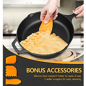 MICHELANGELO Cast Iron Skillet, 12 Inch Cast Iron Skillet With Lid, Preseasoned Large Skillet Oven Safe, Iron Skillets for Cooking with Silicone Handle & Scrapers - 12 Inch