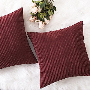 Home Brilliant 16x16 Pillow Covers Super Soft Corduroy Decorative Throw Pillows Cover 40x40 cm Dark Red Velvet Throw Pillows for Couch Sofa Living Room Bedroom, 16 x 16 Inch, Burgundy