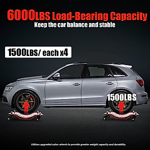 GAOMON Heavy Duty Car Dolly 4 Pack, 6000 Lbs Wheel Dolly Car Tire Stake with Brakes, Car Tire Dolly Cart with Wheels, Vehicle Dollies for Moving, Car Repair, Red