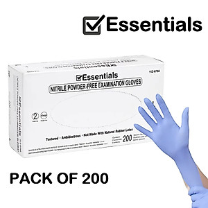 Essentials Healthcare Products Nitrile Powder-Free Examination Gloves; Box of 200 Exam Gloves, Latex-Free, Periwinkle (X-Small)